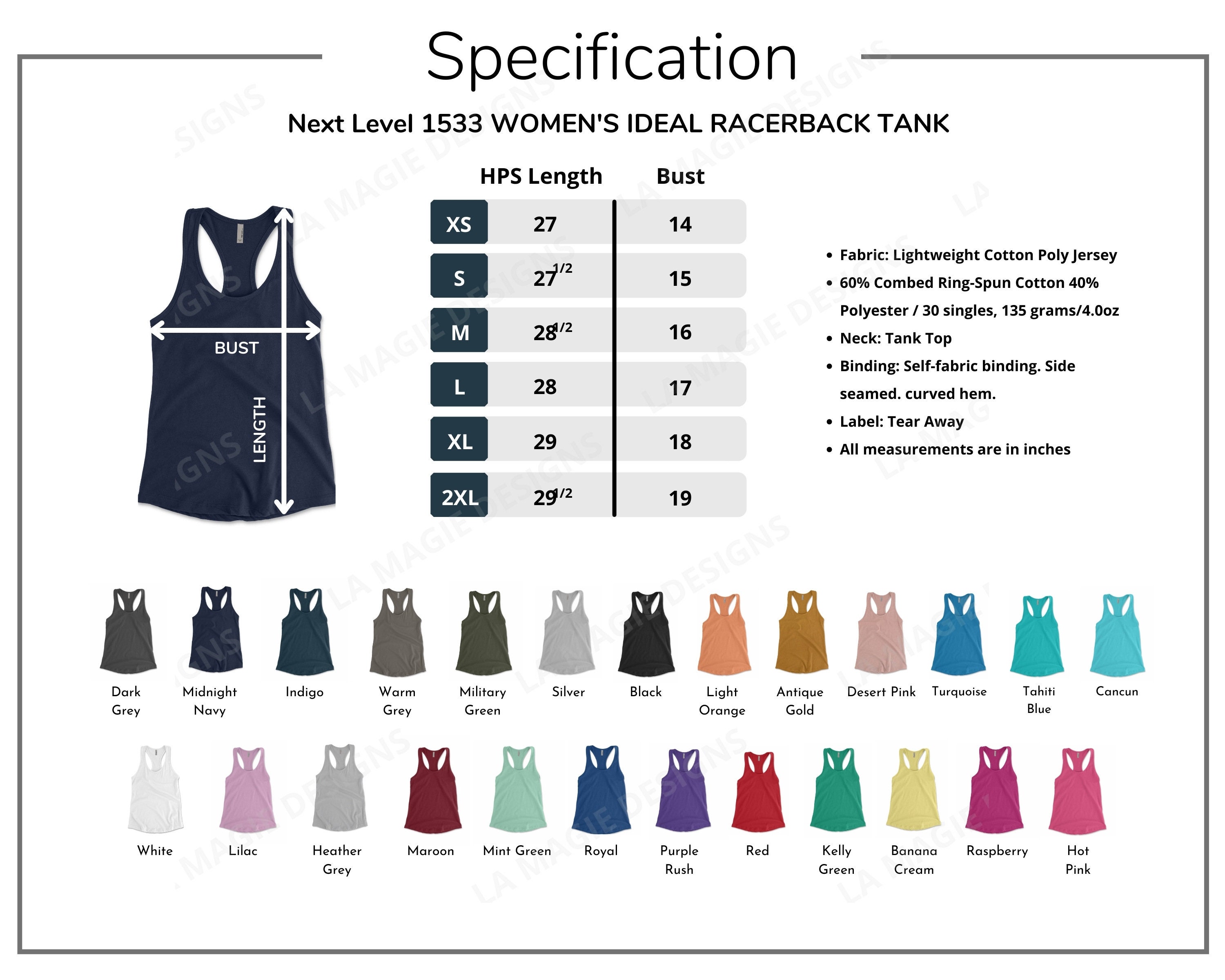 Next Level 1533 Color Chart|next Level 1533 Size Chart|n1533|next Level ...