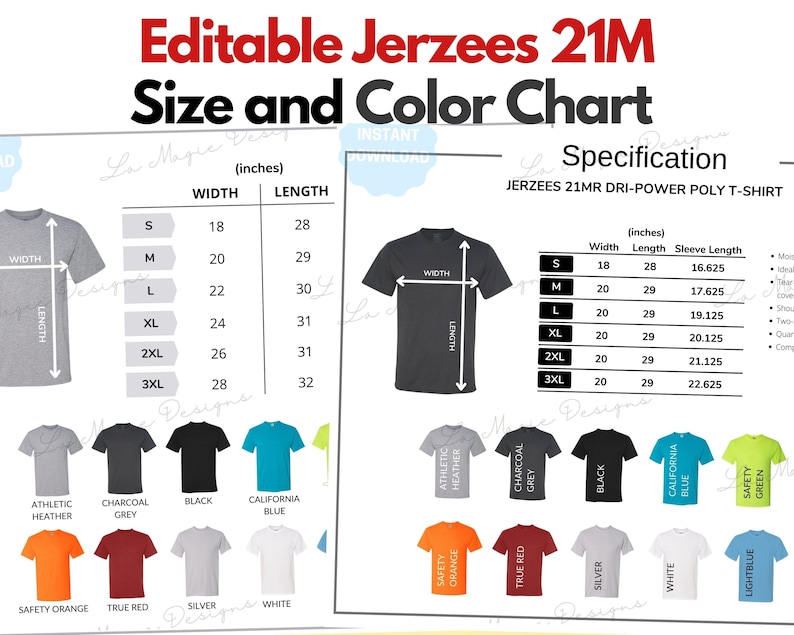 Jerzees 21MR Color Chart|jerzees 21MR Size Chart|jerzees Poly T-shirt ...