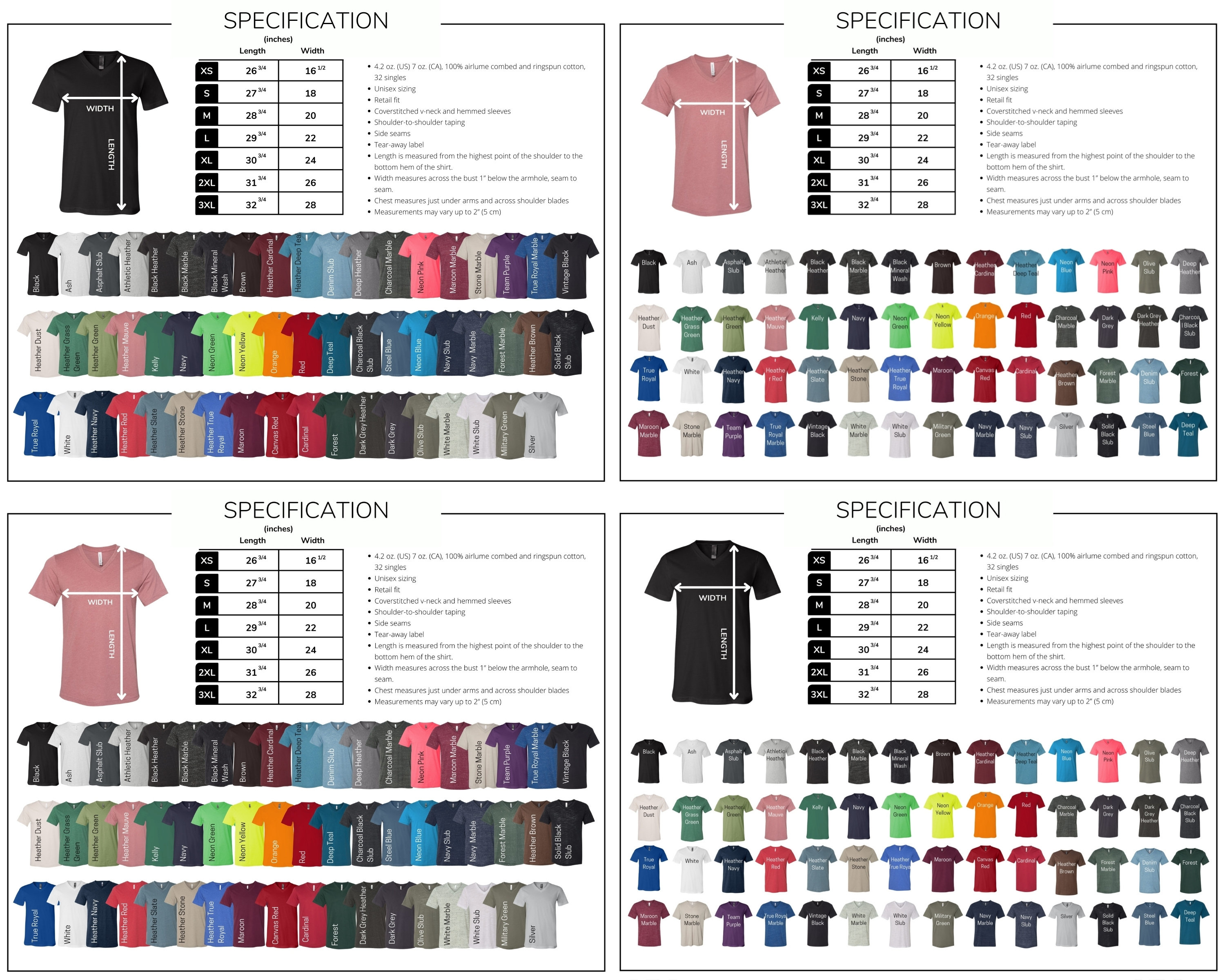 Bella Canvas 3005 Color Chartbella Canvas 3005 Size Chartbella V Neck T ...