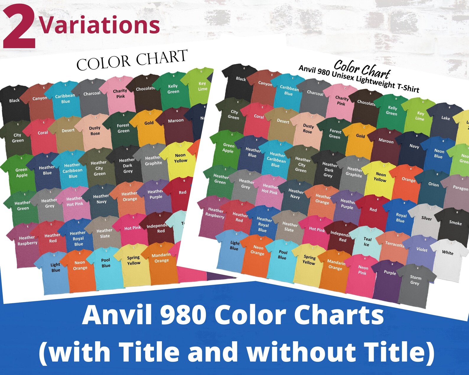 Anvil 980 Color Chart Mockup| Anvil Unisex Lightweight T-shirt | All ...