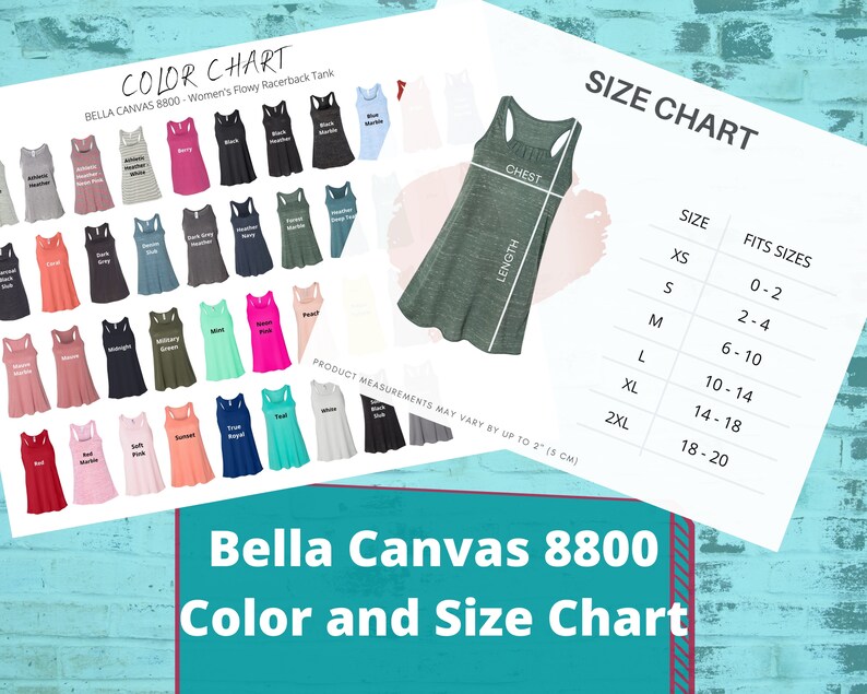 Bella Canvas 8800 Size and Color Chart | BC8800 Size | Racerback Tank |tank Size Chart Mockup ...