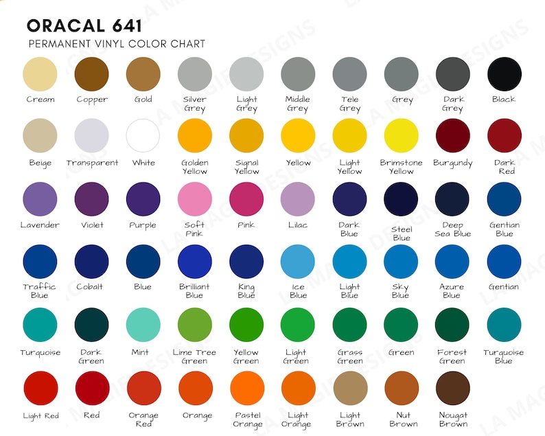 Editable Oracal 641 Color Chart for Cricut and Silhouette Users|oracal ...