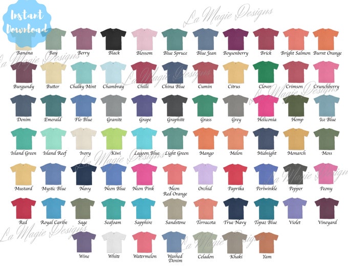Comfort Colors 1717 Color Chart, Tshirt Color Guide, Comfort Colors ...