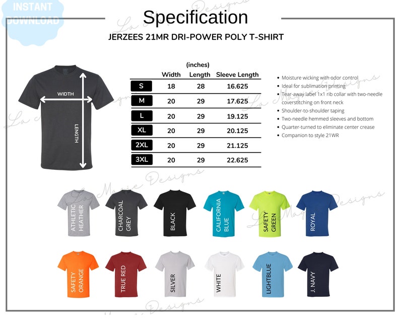 Jerzees 21MR Color Chart|jerzees 21MR Size Chart|jerzees Poly T-shirt ...