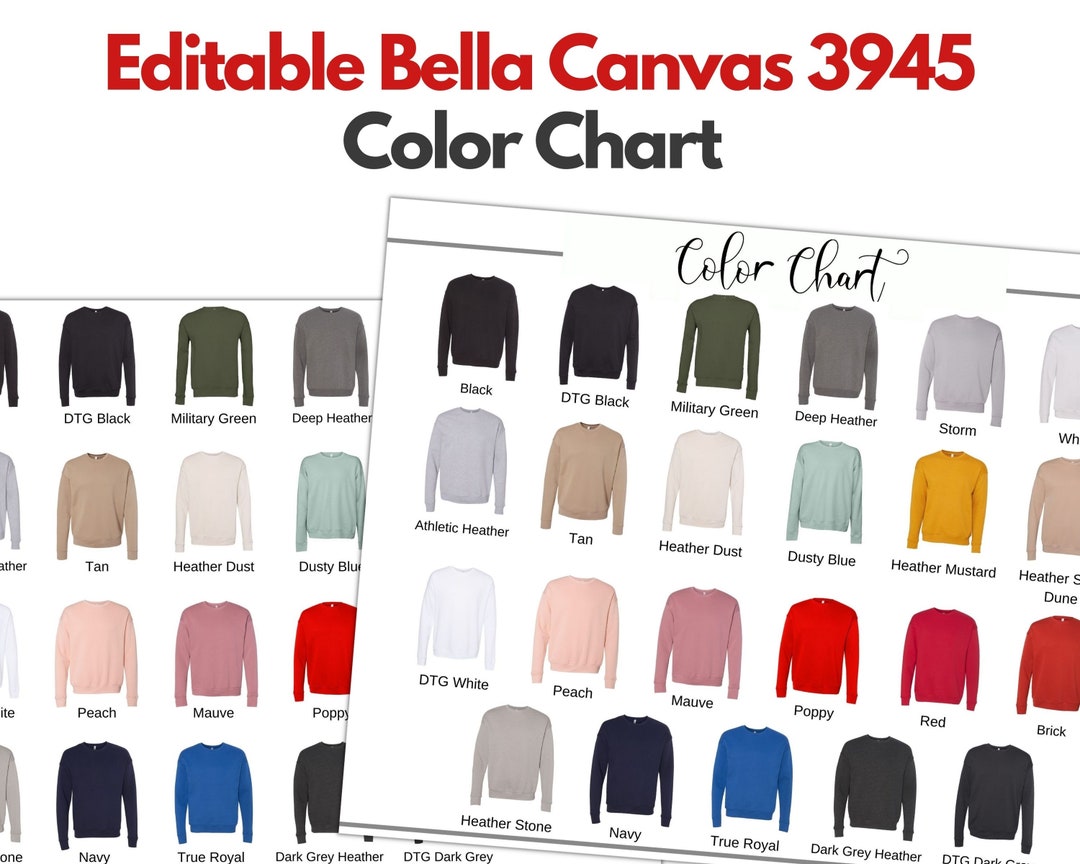 Bella Canvas 3945 Color Chart|bella Canvas Sweatshirt| Bella+canvas ...