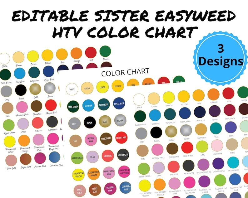 Siser Easyweed Color Chart - HTV Color Chart for Sisterweed P.S. Film ...