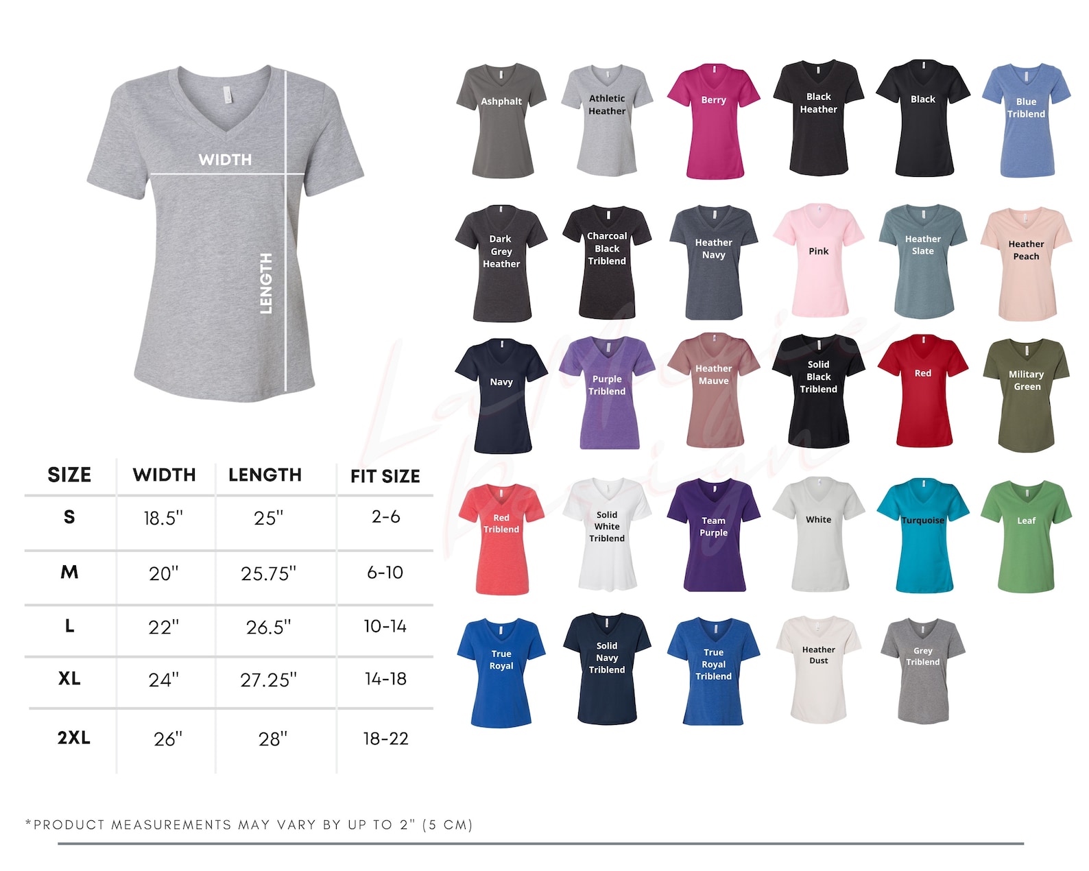 Bella Canvas 6405 Color Chart and Bella Canvas 6405 Size Chart|bc6405 ...