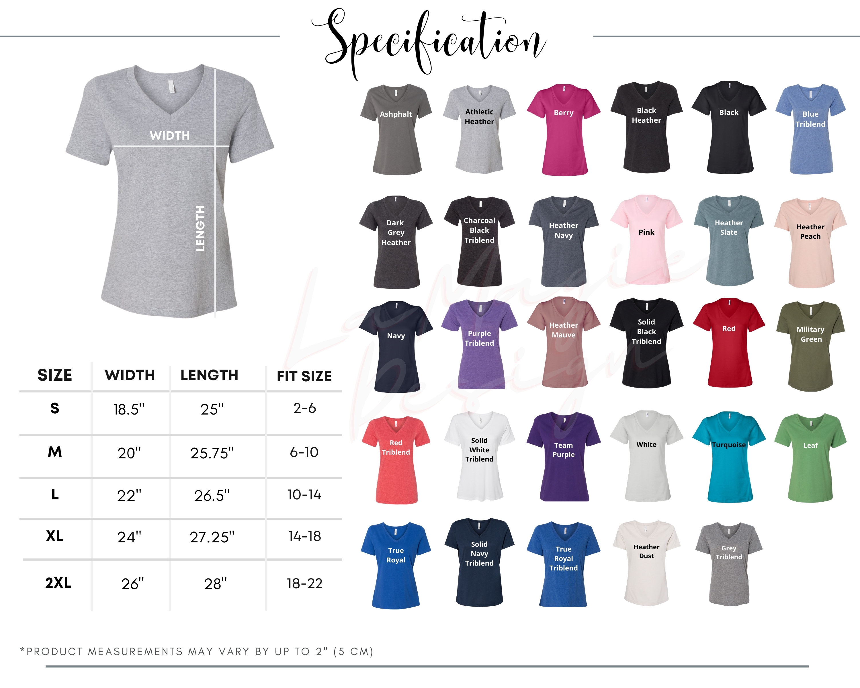 Bella Canvas 6405 Color Chart and Bella Canvas 6405 Size Chart|bc6405 ...