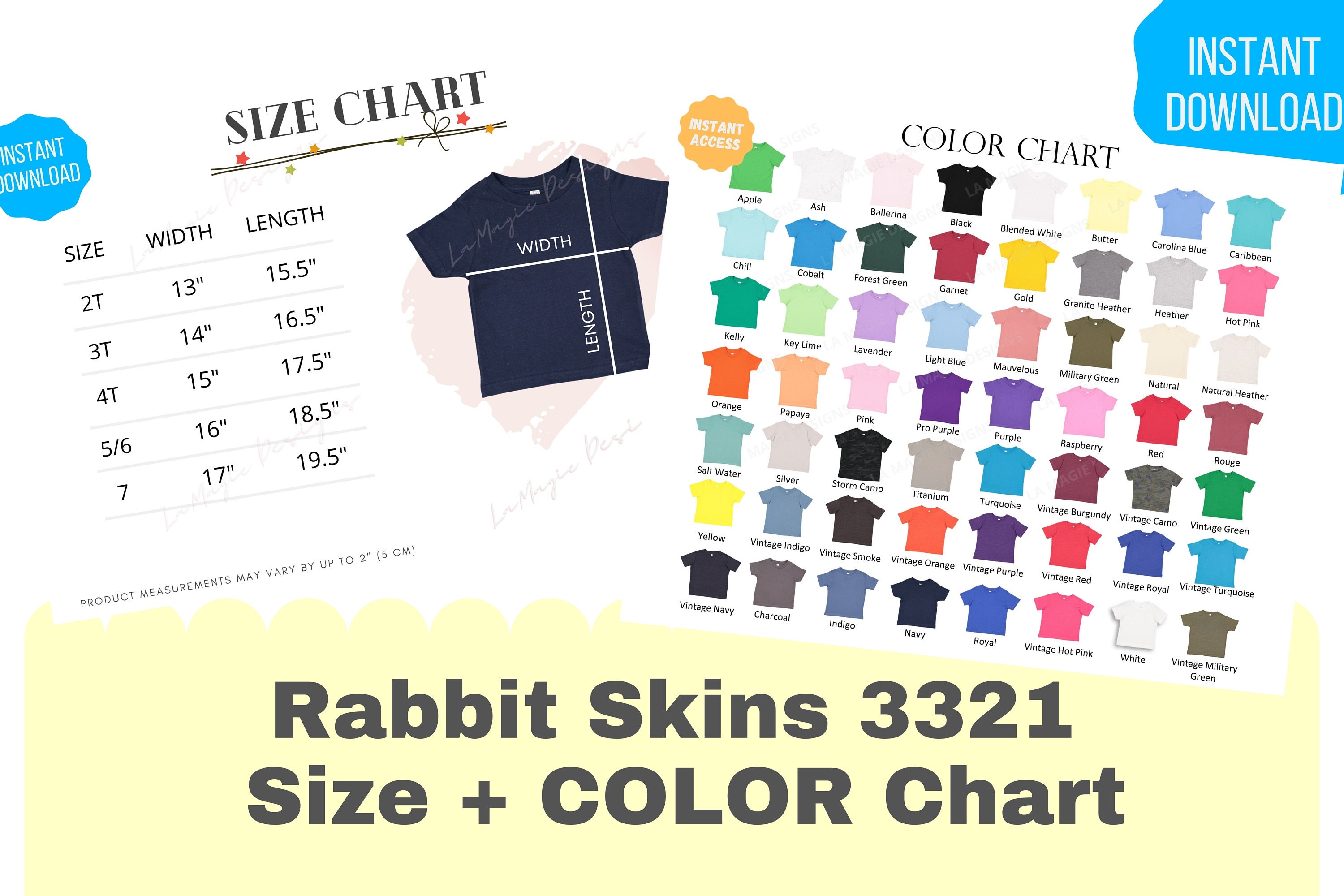 Rabbit Skins 3321 Color Chart | Rabbit Skins 3321 Size Chart|toddler T ...