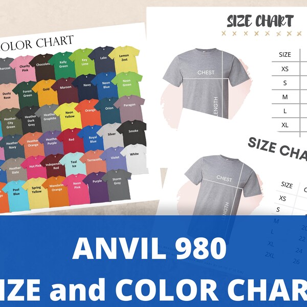 Anvil Lightweight 980 Color Chart - Etsy