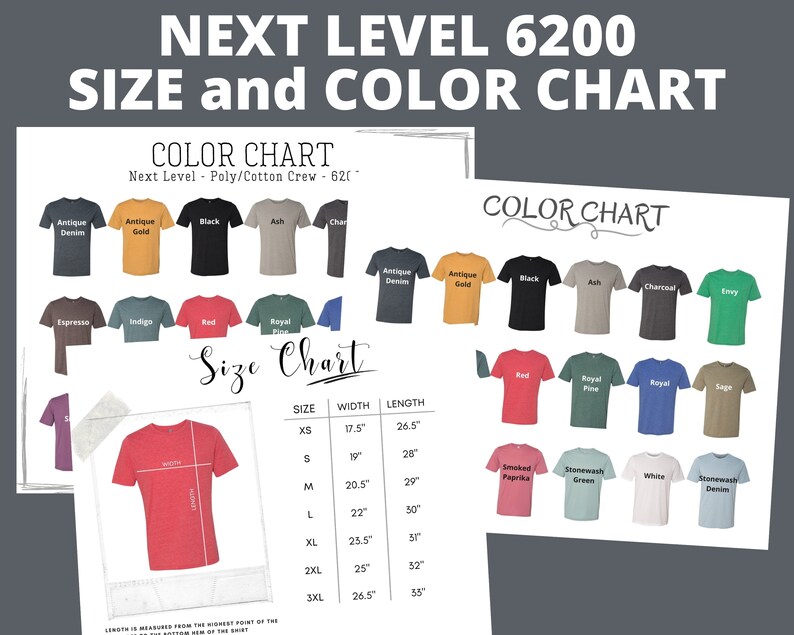 Next Level 6200 Color Chart| Next Level 6200 Size Chart|n6200|color ...