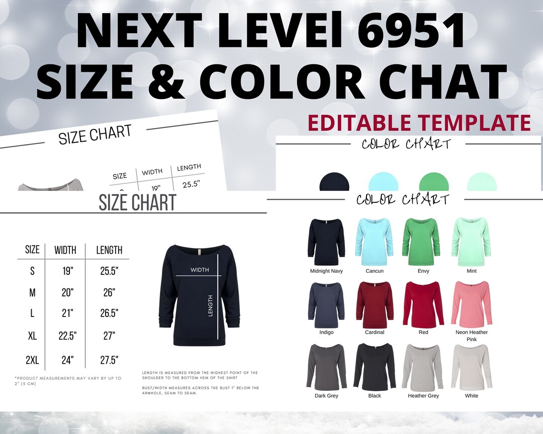 Next Level 6951 Color Chart Editablenext Level Raglan N6951color ...