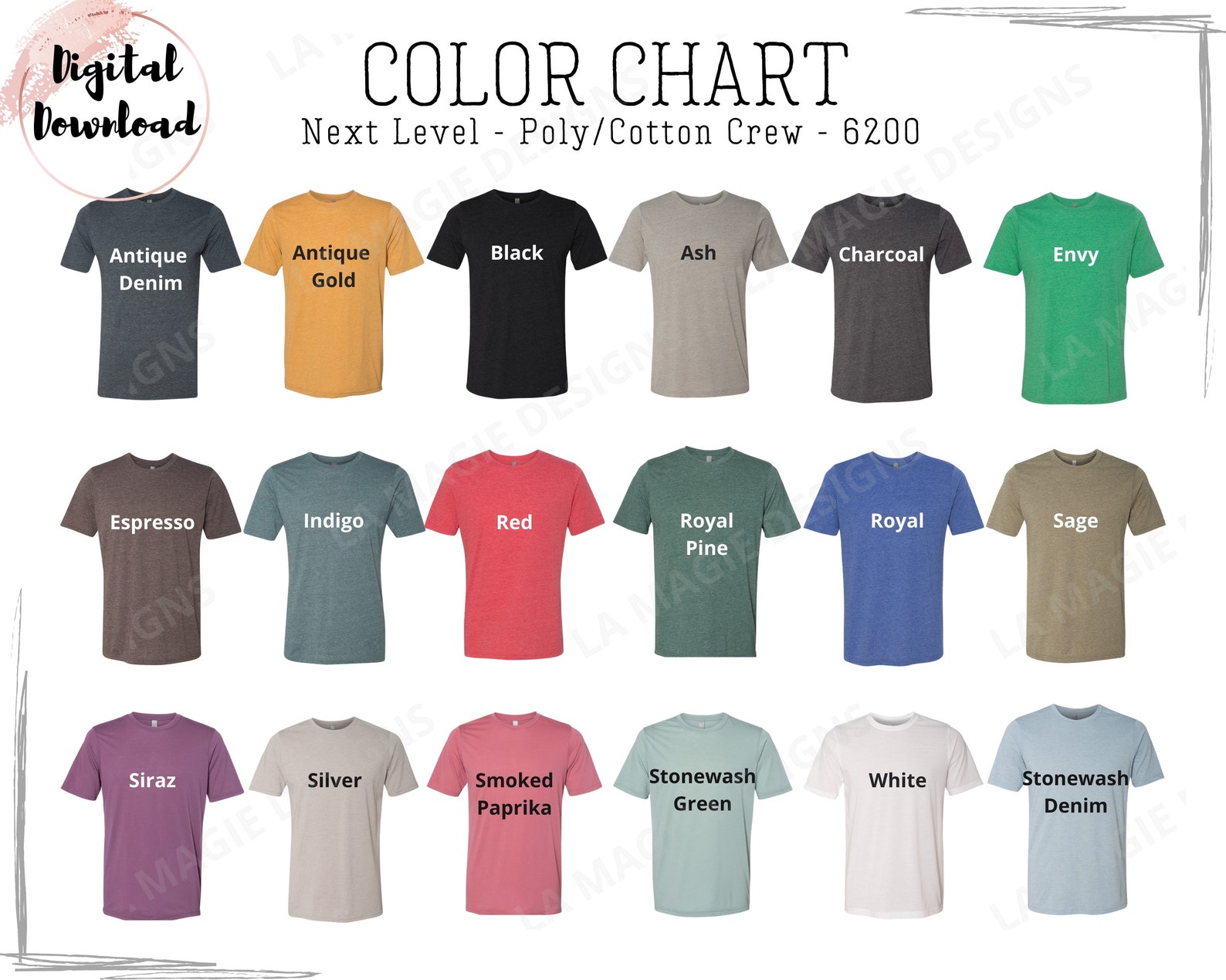 Next Level 6200 Color Chart| Next Level 6200 Size Chart|n6200|color ...