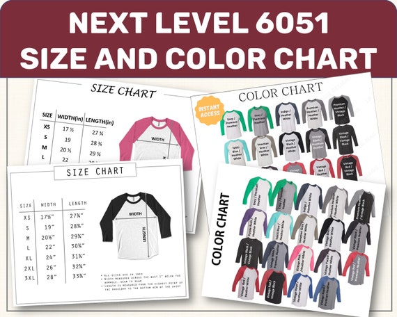 Next Level 6051 Color Chart Next Level 6051 Size Chartall - Etsy