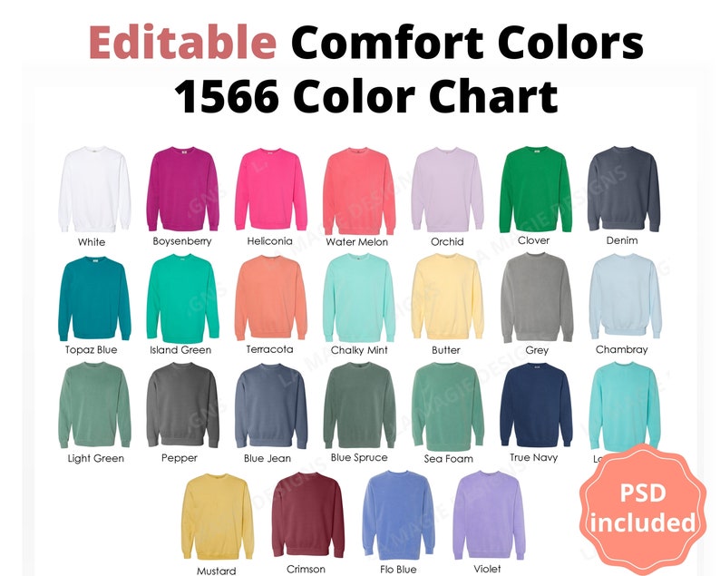 Comfort Colors 1566 Color Chart*all Colors Color Chart for Comfort ...