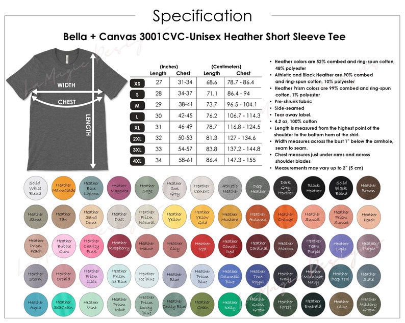 Bella Canvas 3001cvc Color Chartbellacanvas Color Chartcolor Chart