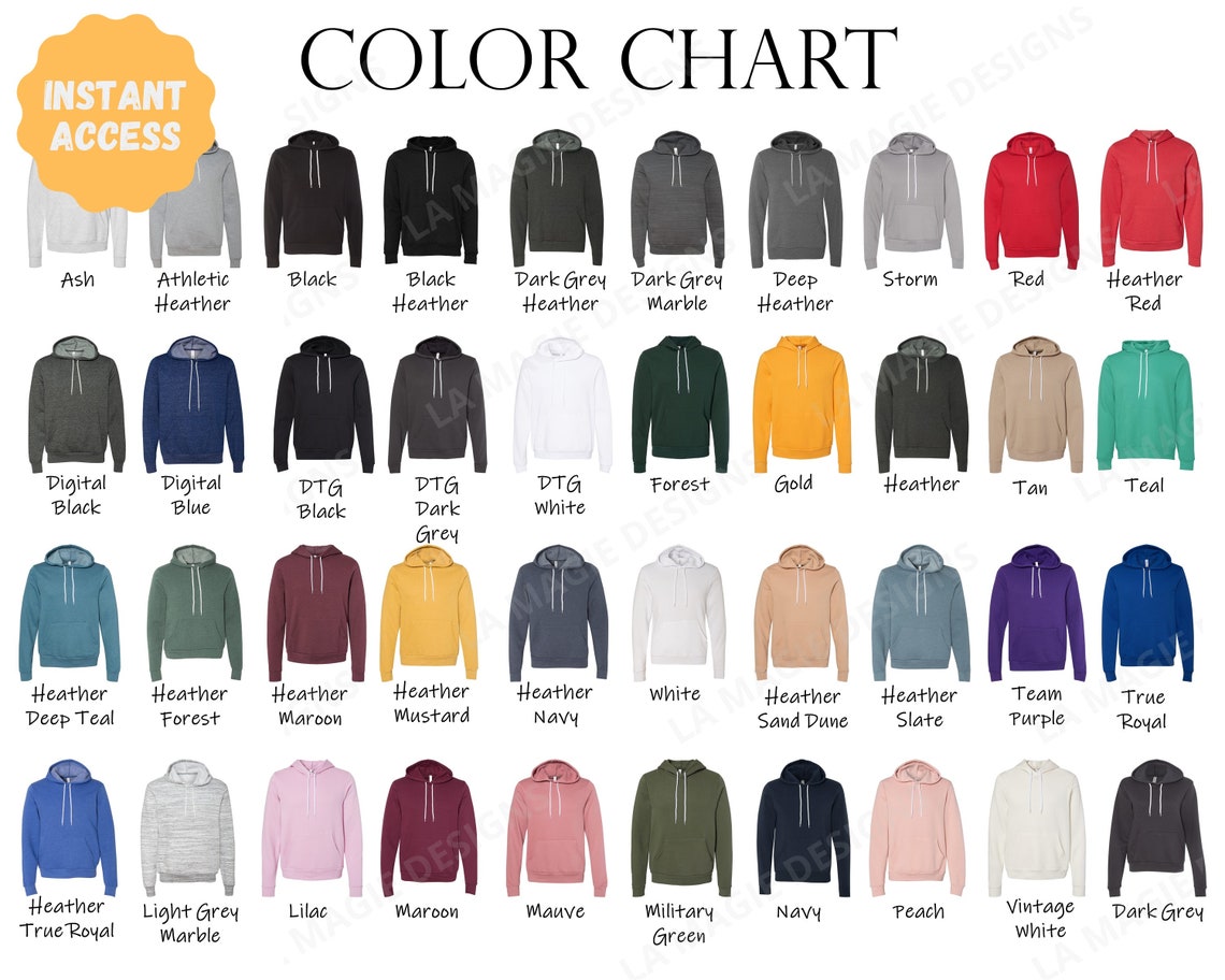 Bella Canvas 3719 Color Chart and Size Chartbella 3719 - Etsy