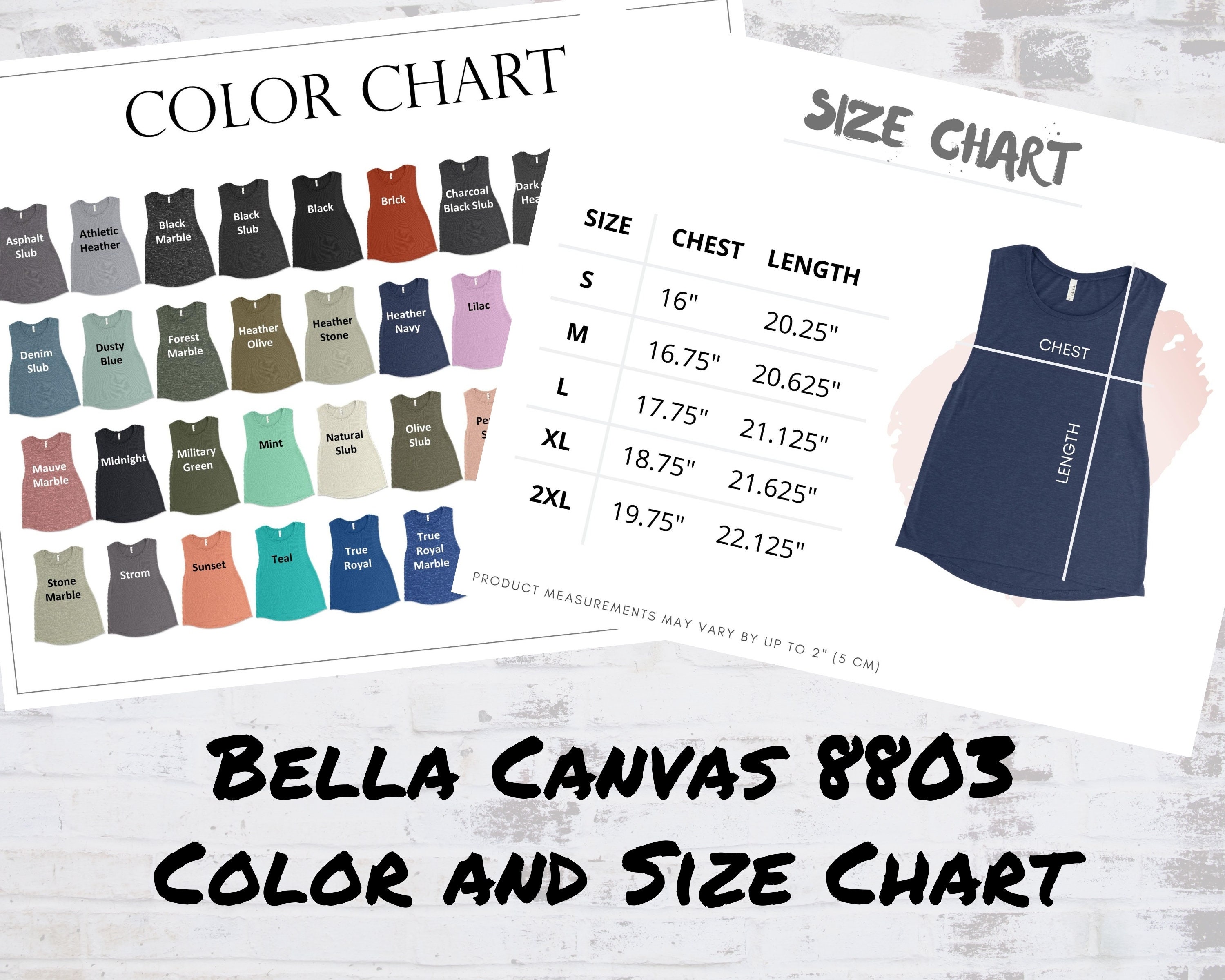 Bella Canvas 8803 Size and Color Chart BC8803 Bella Muscle Tank tank ...