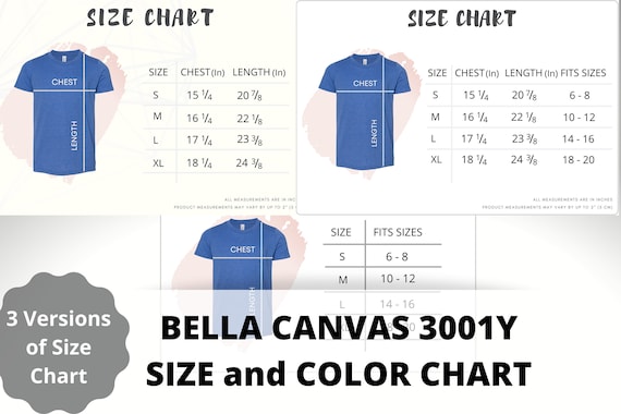 Bella Canvas 3001y Size Chart Youth Unisex Jersey T Shirt Etsy Australia