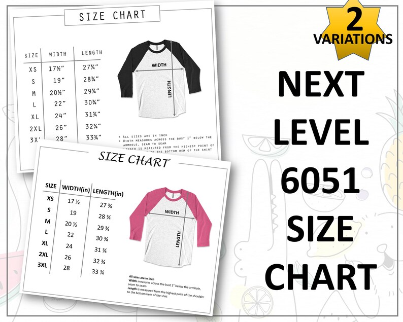 Next Level 6051 Size Chart | All Size N6051 | Size Guide |triblend 3/4 ...