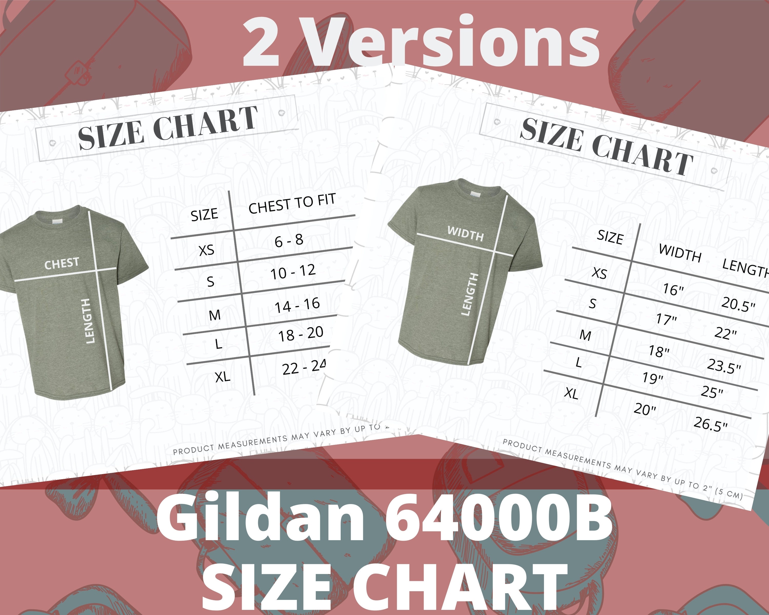 Gildan 64000b Size Chart Gildan Size Chart Gildan Mockup Etsy