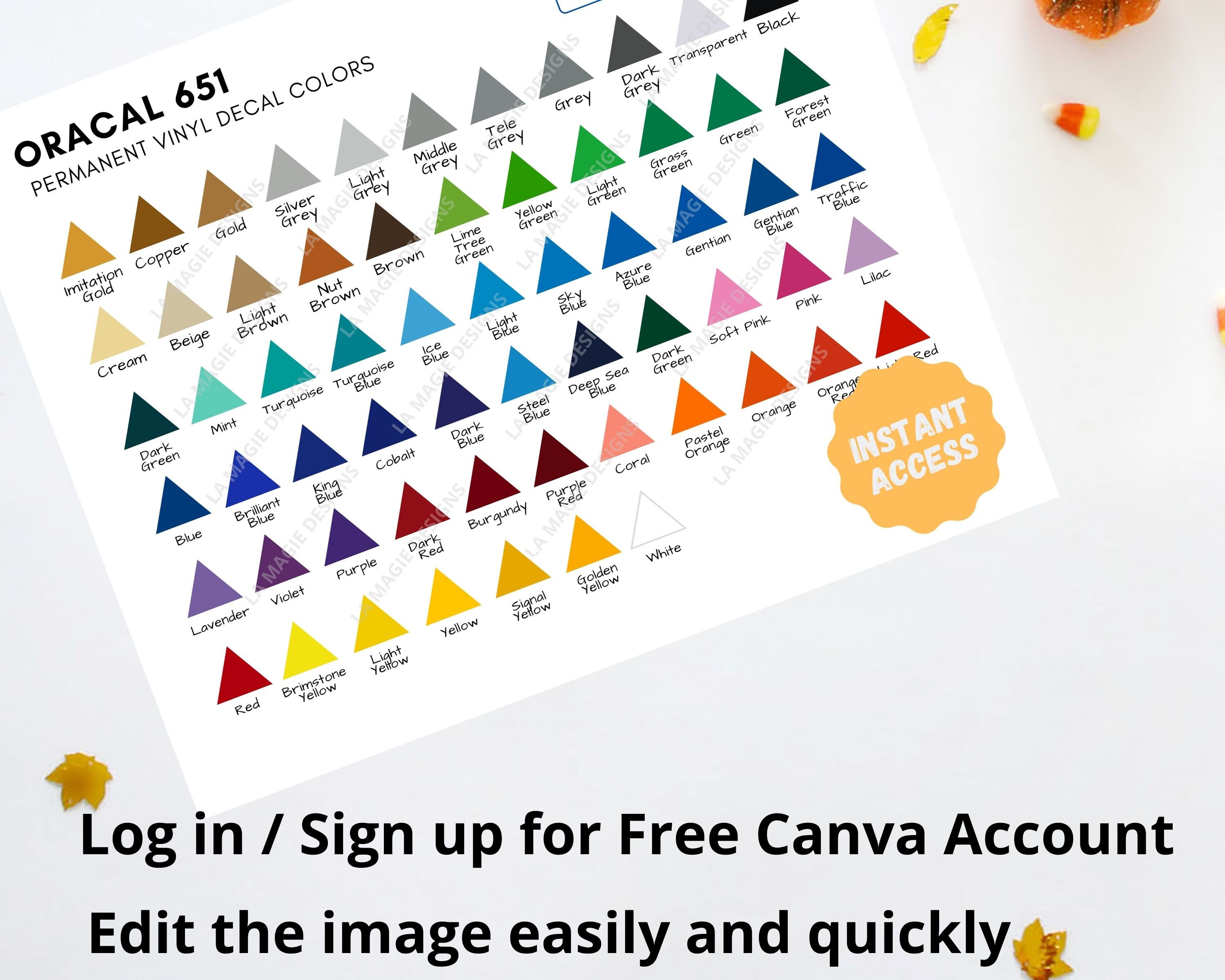 Editable Oracal 651 Color Chart|permanent Vinyl Decal Color Chart ...