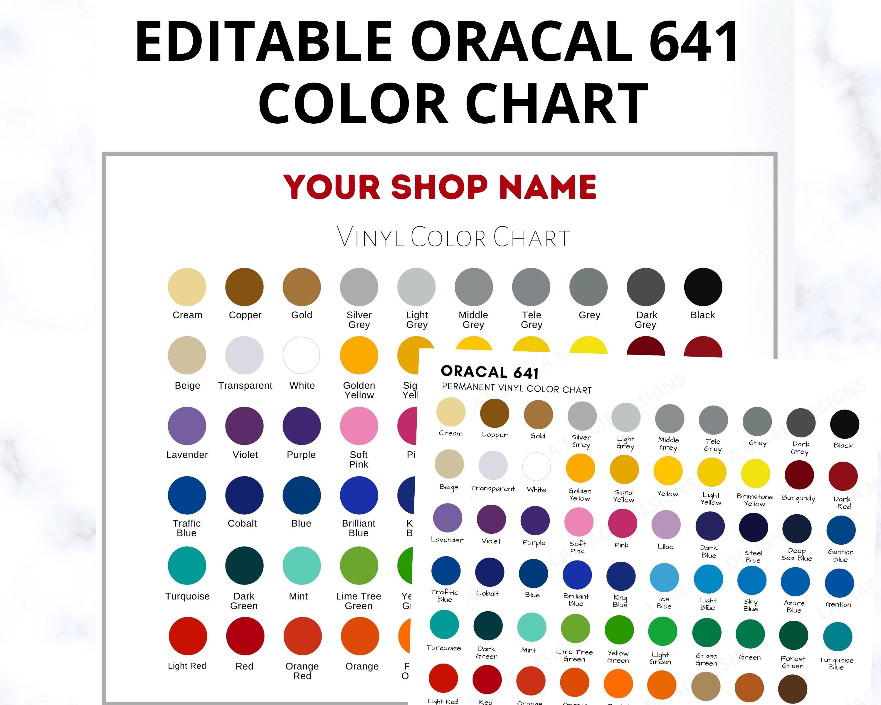 Editable Oracal 641 Color Chart for Cricut and Silhouette Users|oracal ...