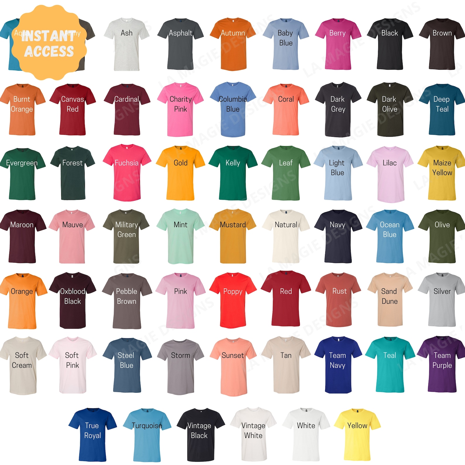 Bella 3001 Color Chart| Bella Canvas 3001 Color Chart| Solid and ...