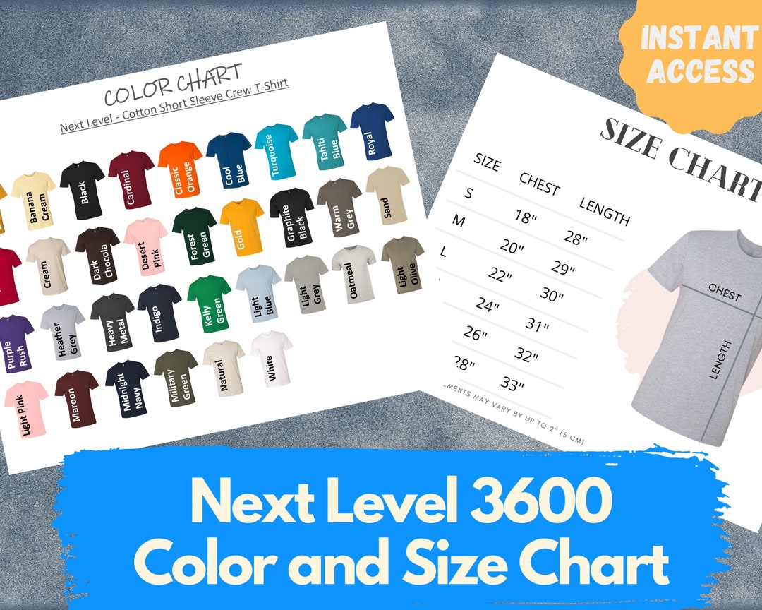 Next Level 3600 Color Chart|next Level 3600 Size Chart|next Level 3600 ...