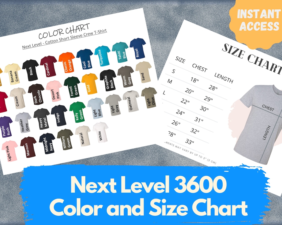 Next Level 3600 Color Chart|next Level 3600 Size Chart|next Level 3600 ...