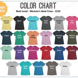 Next Level 1510 Color Chart | All Colors | N1510 | Next Level Women's ...