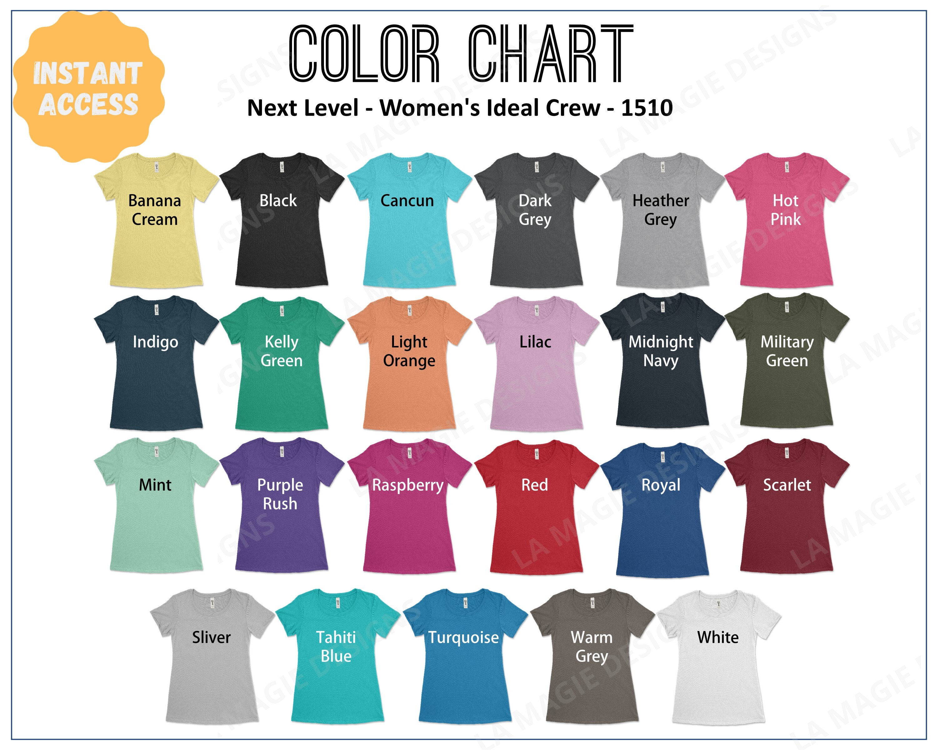 Next Level 1510 Color Chart | All Colors | N1510 | Next Level Women's ...