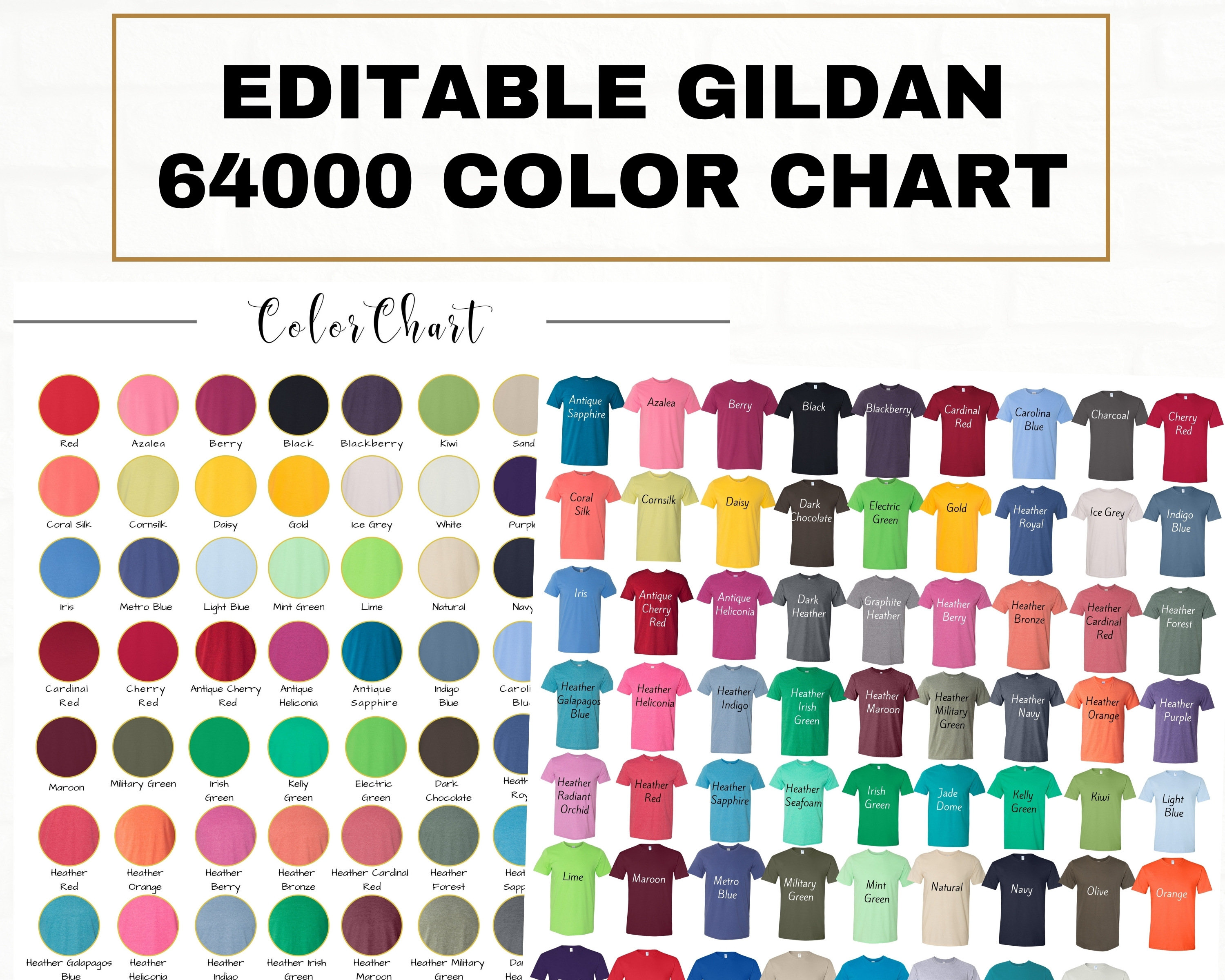 Gildan 64000 Color Chartsoftstyle Mockup Shirt Color Chart Etsy
