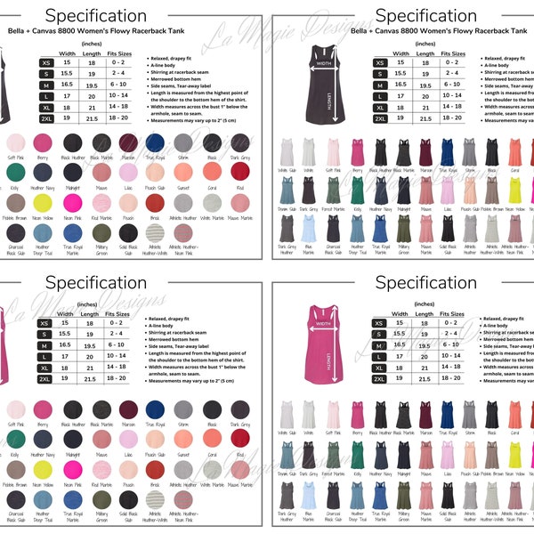 Bella Canvas B8800 Color Chart - Etsy