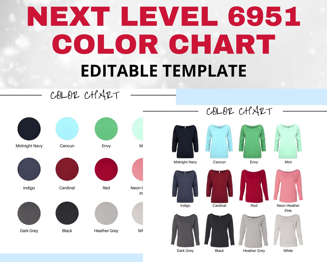 Next Level 6951 Color Chart Editable|next Level Raglan| N6951|color ...