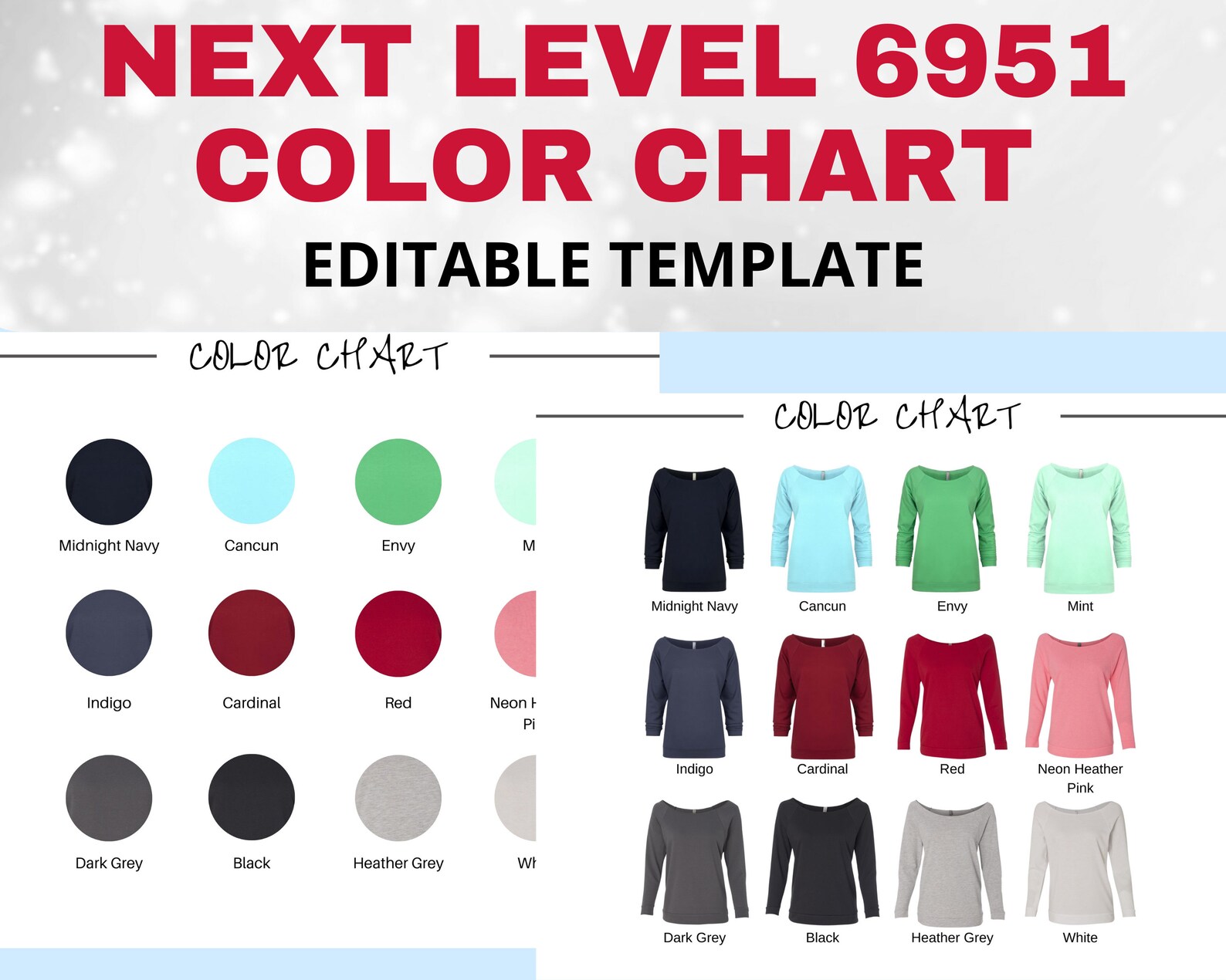Next Level 6951 Color Chart Editable|next Level Raglan| N6951|color ...