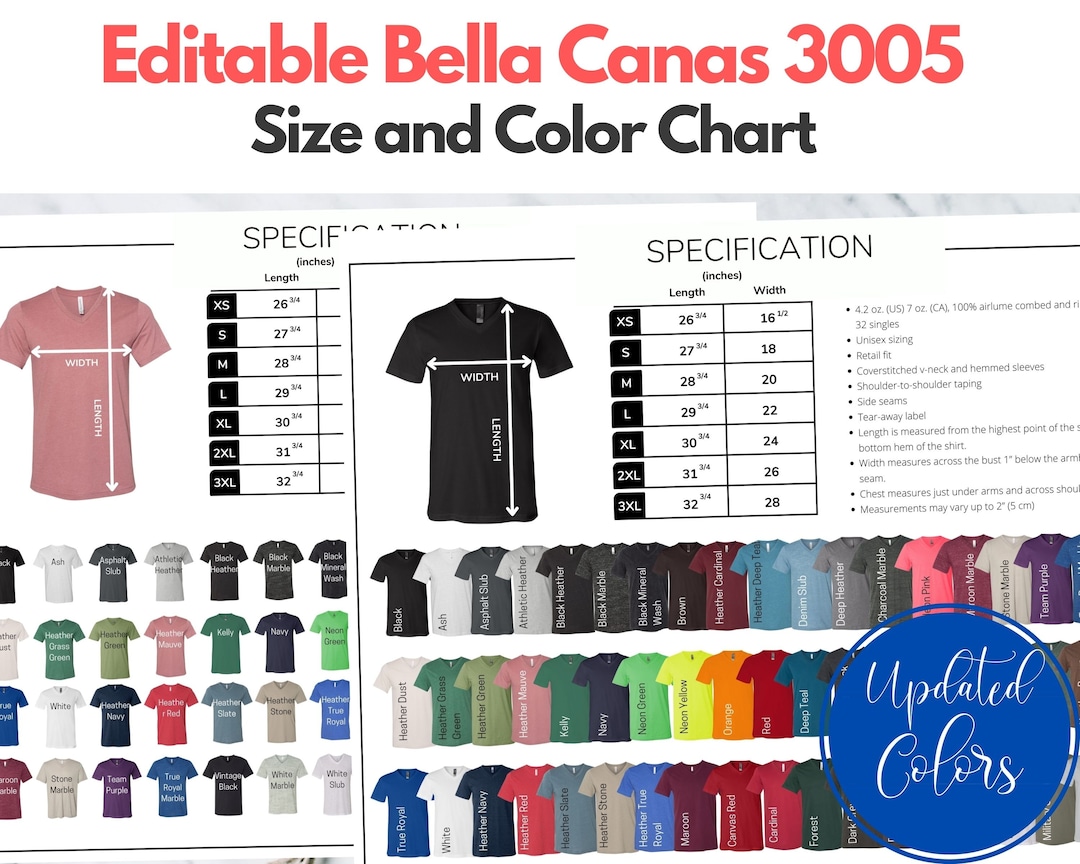 Bella Canvas 3005 Color Chart|bella Canvas 3005 Size Chart|bella V Neck ...