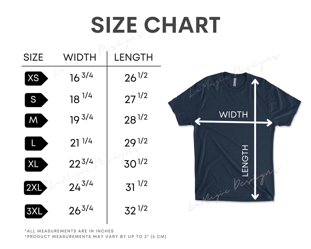 Next Level 6010 Size Chart | N6010 | Next Level Tshirt Size Guide - Etsy