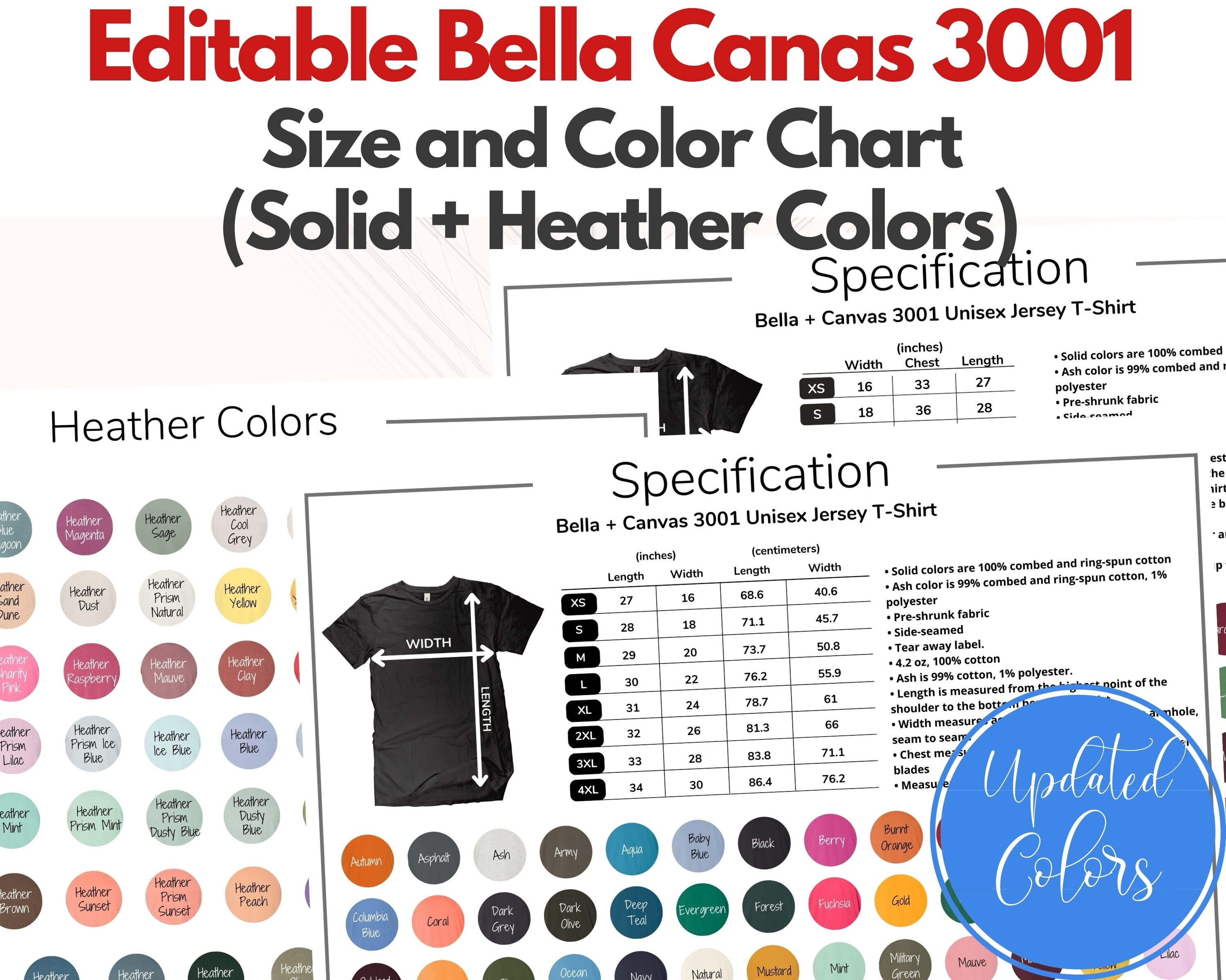 Bella Canvas 3001 Size Chartbella Canvas 3001 Size and - Etsy