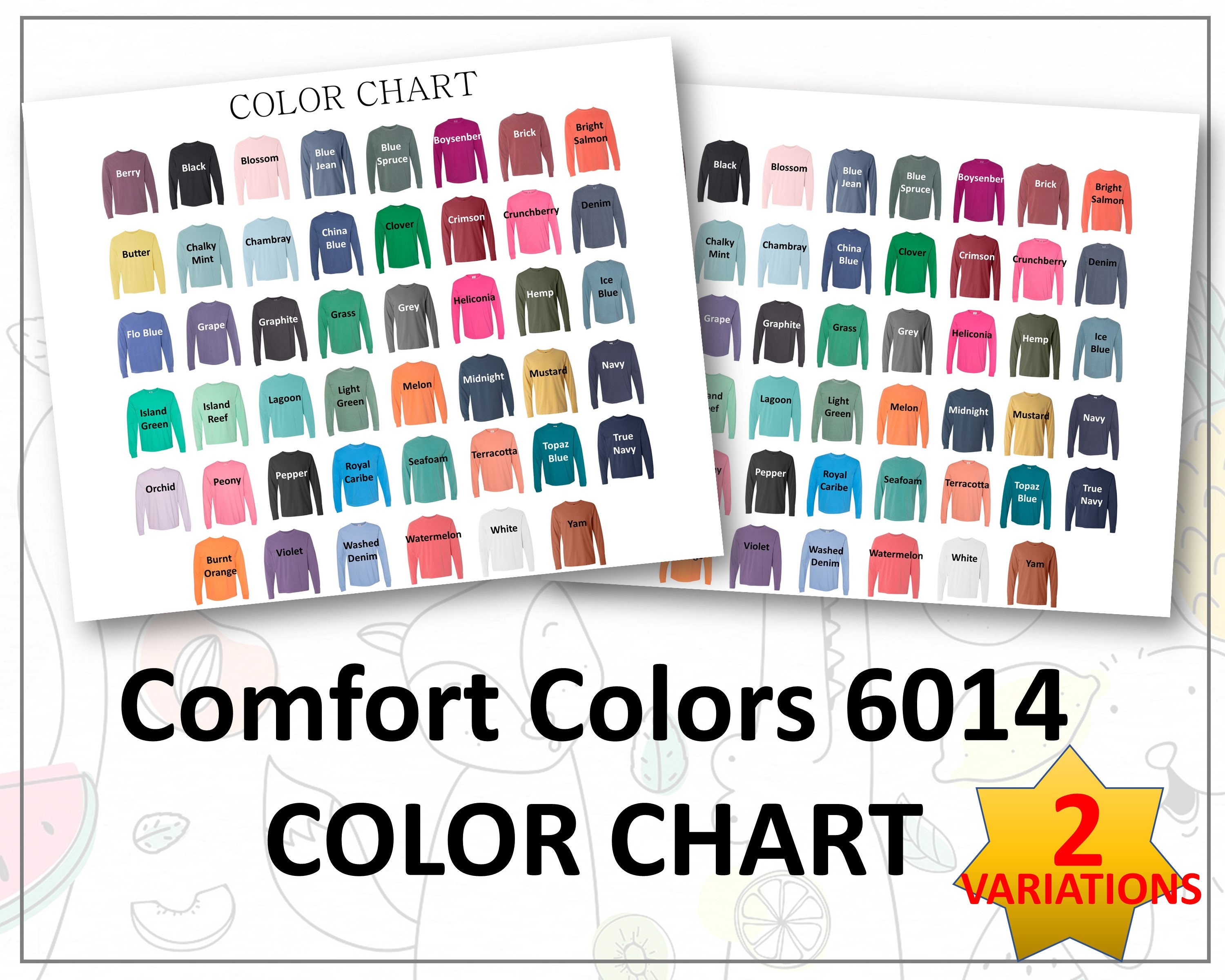 Comfort Colors 6014 Color Chart| C6014 Garment-dyed Heavyweight Long ...