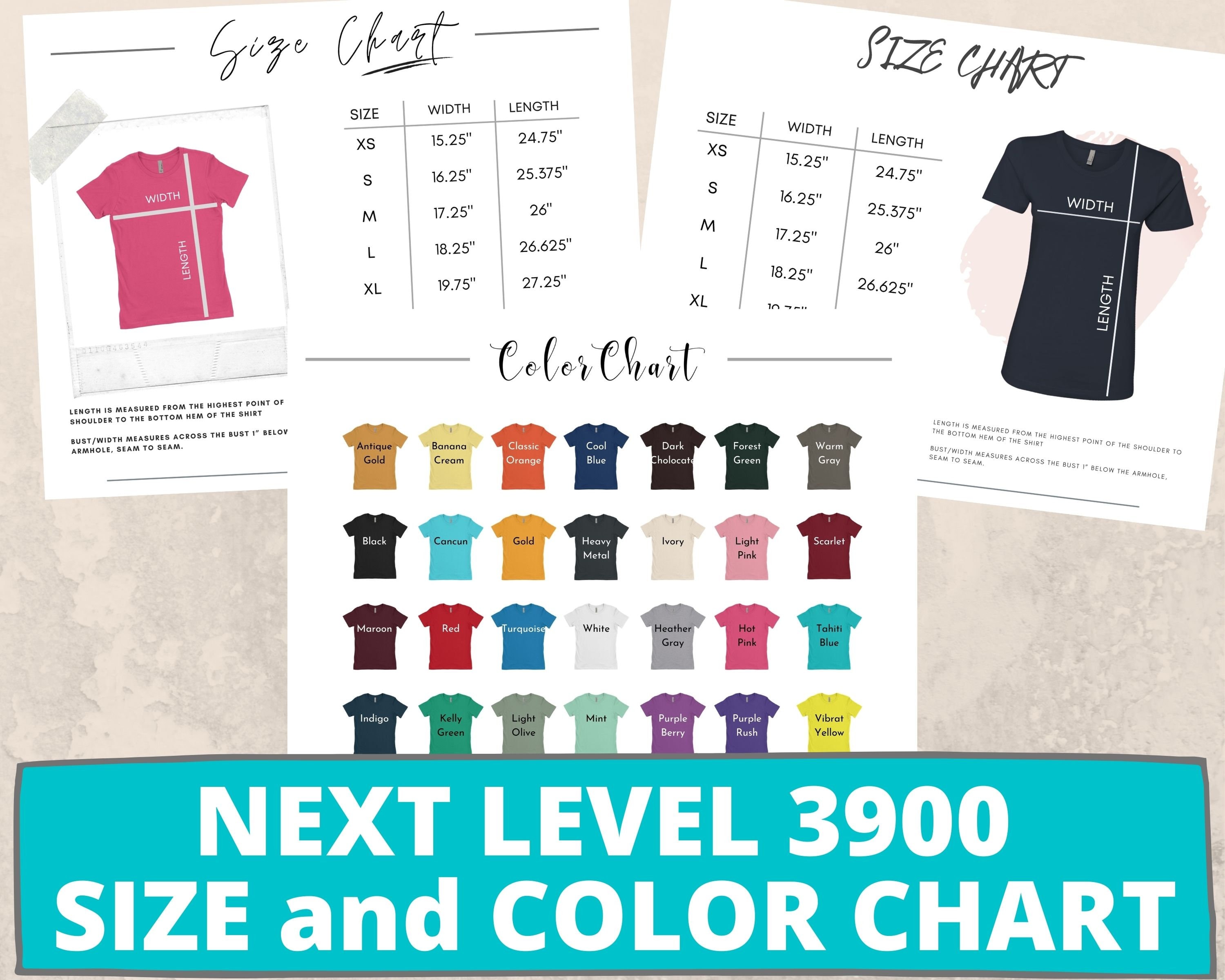 Next Level 3900 Size Chartnext Level 3900 Color - Etsy UK