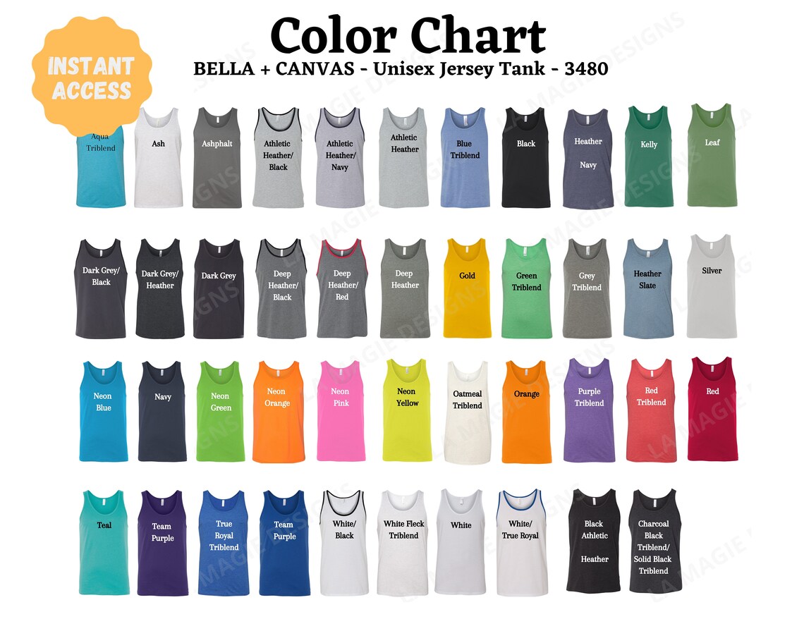 Bella Canvas 3480 Color Chart Bella Canvas 3480 Size Chart - Etsy