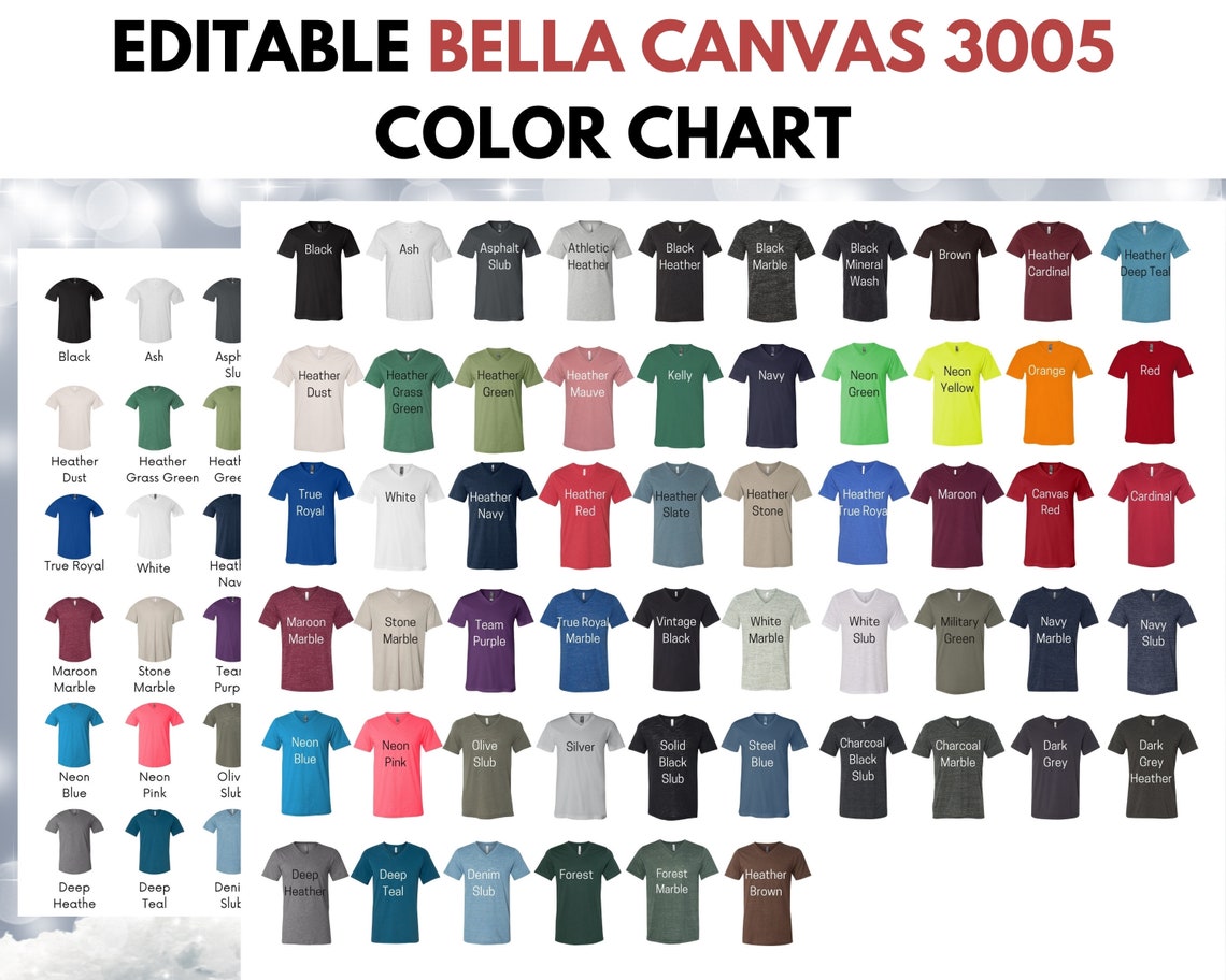 Bella Canvas 3005 Color Chart Editable|bella 3005 Color Chart|bella V ...