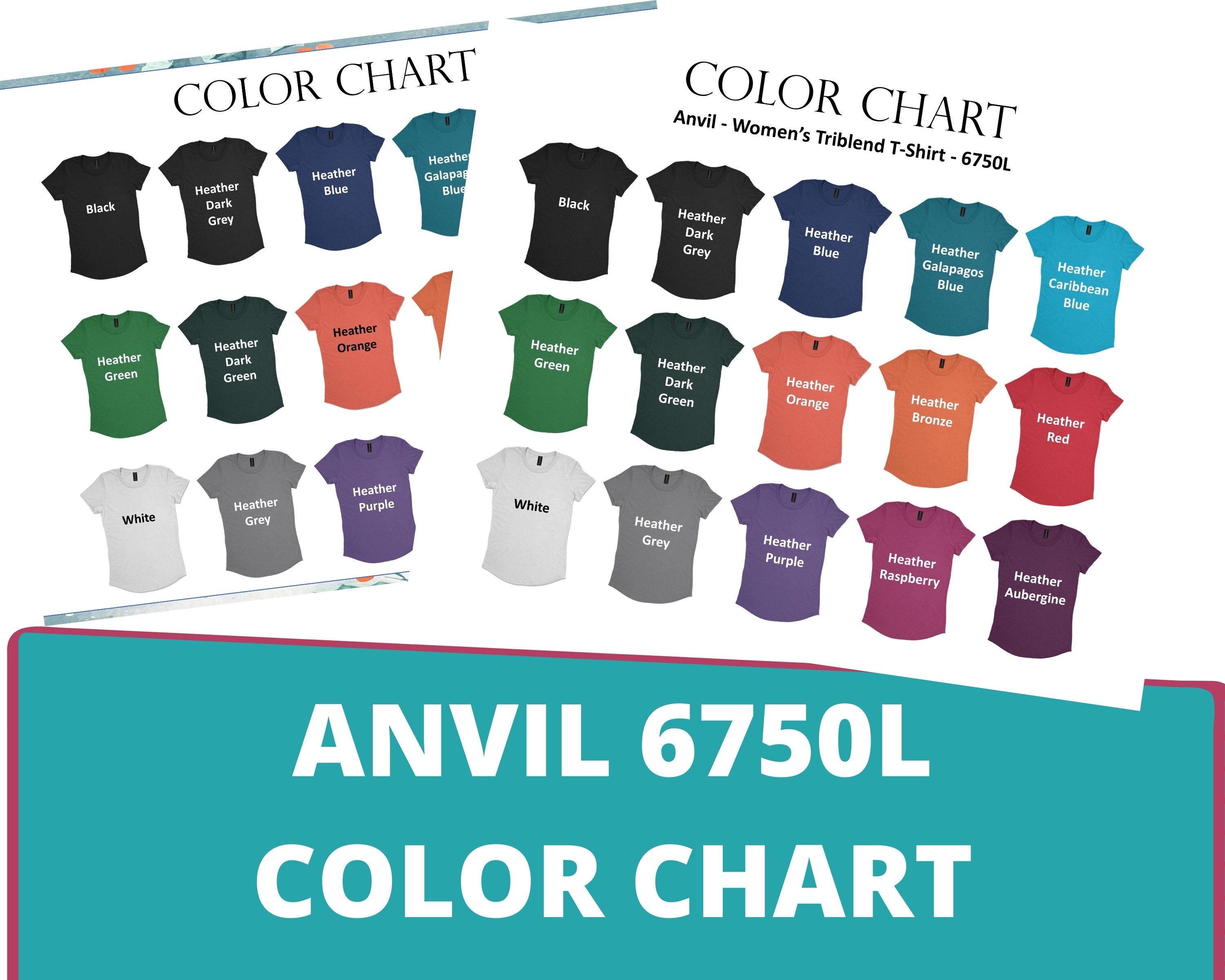 Anvil 6750L Color Chart | Anvil Women’s Triblend T-shirt Mockup| All ...