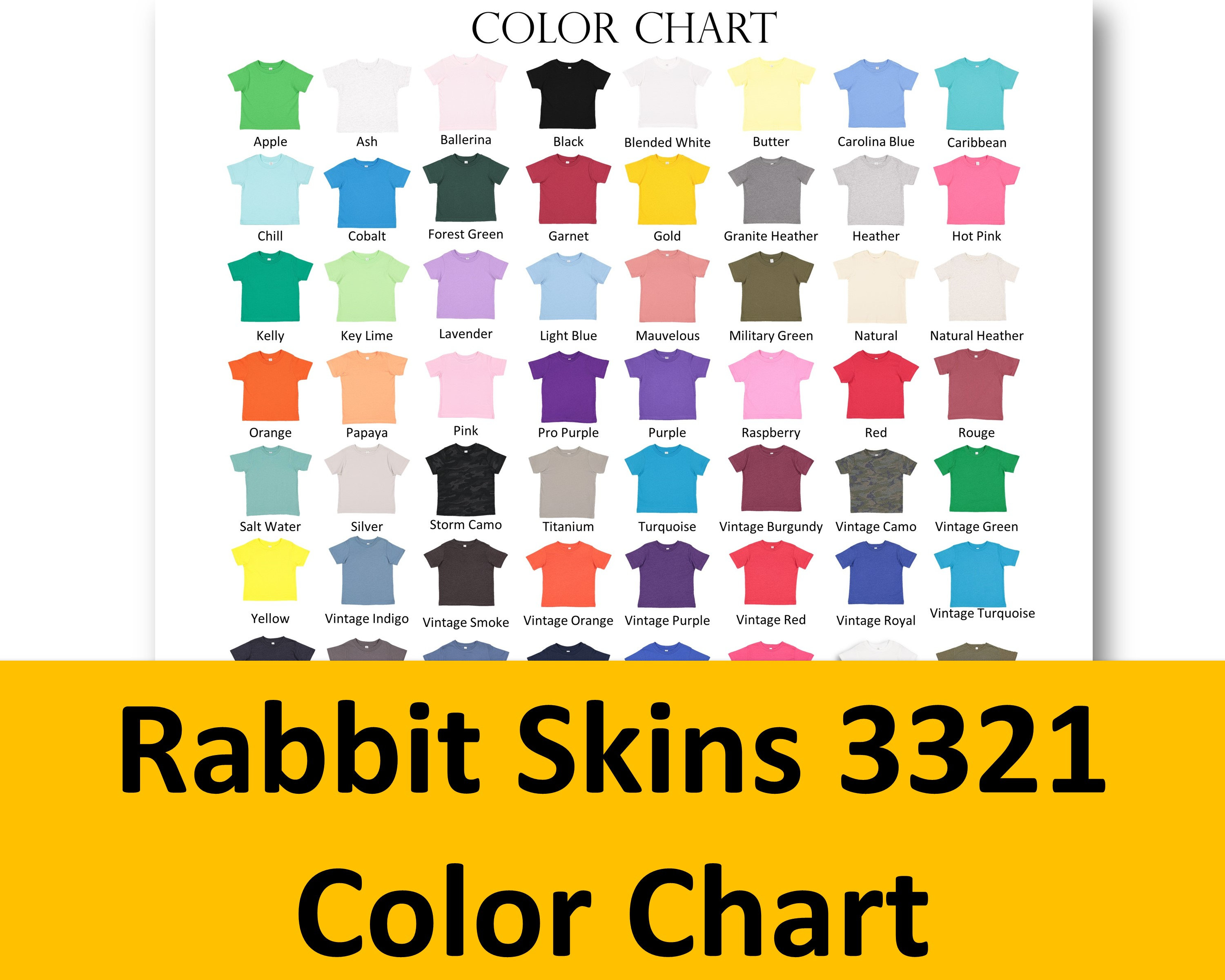Rabbit Skins 3321 Color Chart /Toddler Jersey Tee color chart / RS4400 ...