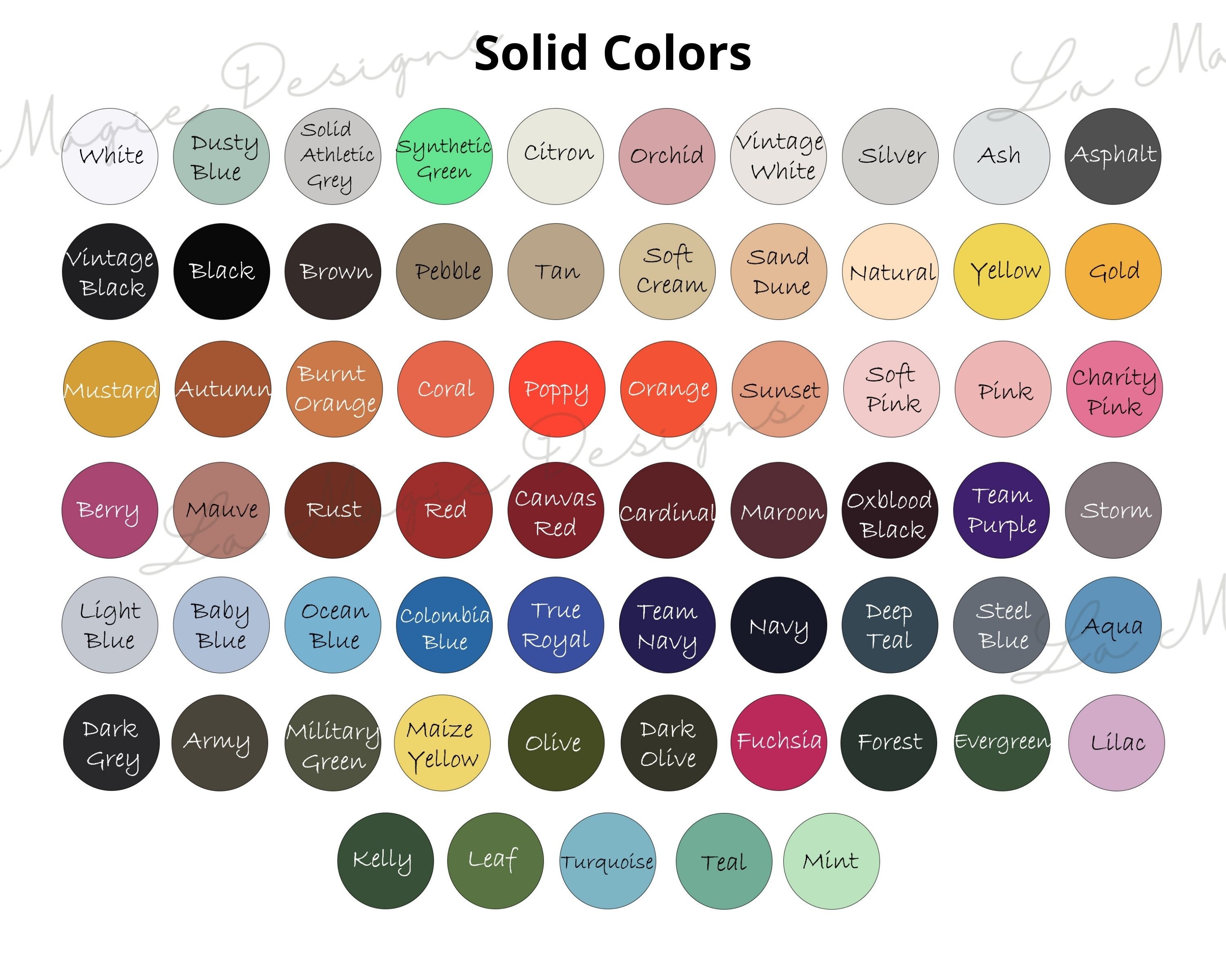 Bella Canvas 3001CVC Color Chart*bella+canvas Color Chart*color Chart ...