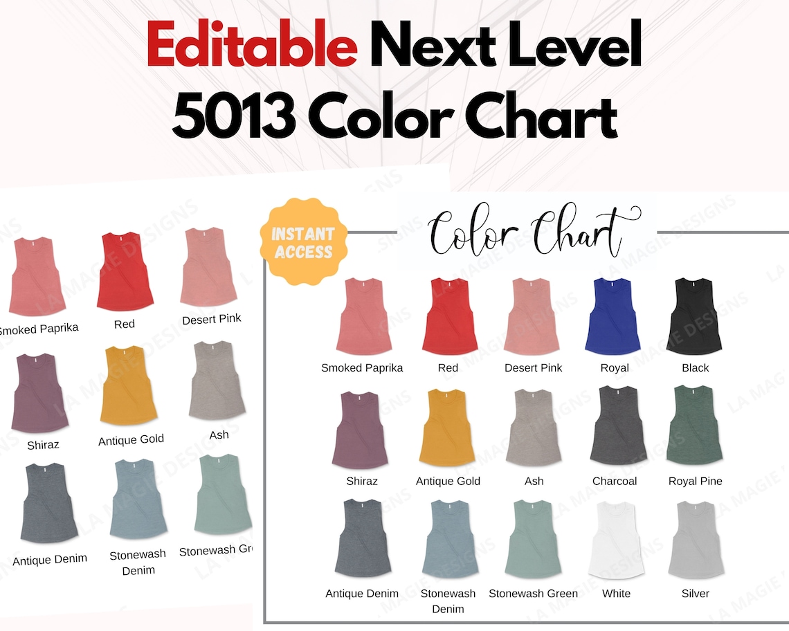 Editable Next Level 5013 Color Chart all Colors Chart Mockup - Etsy