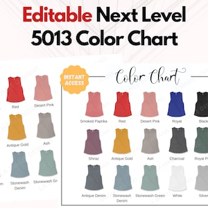 Editable Next Level 5013 Color Chart |all Colors Chart Mockup for Next ...