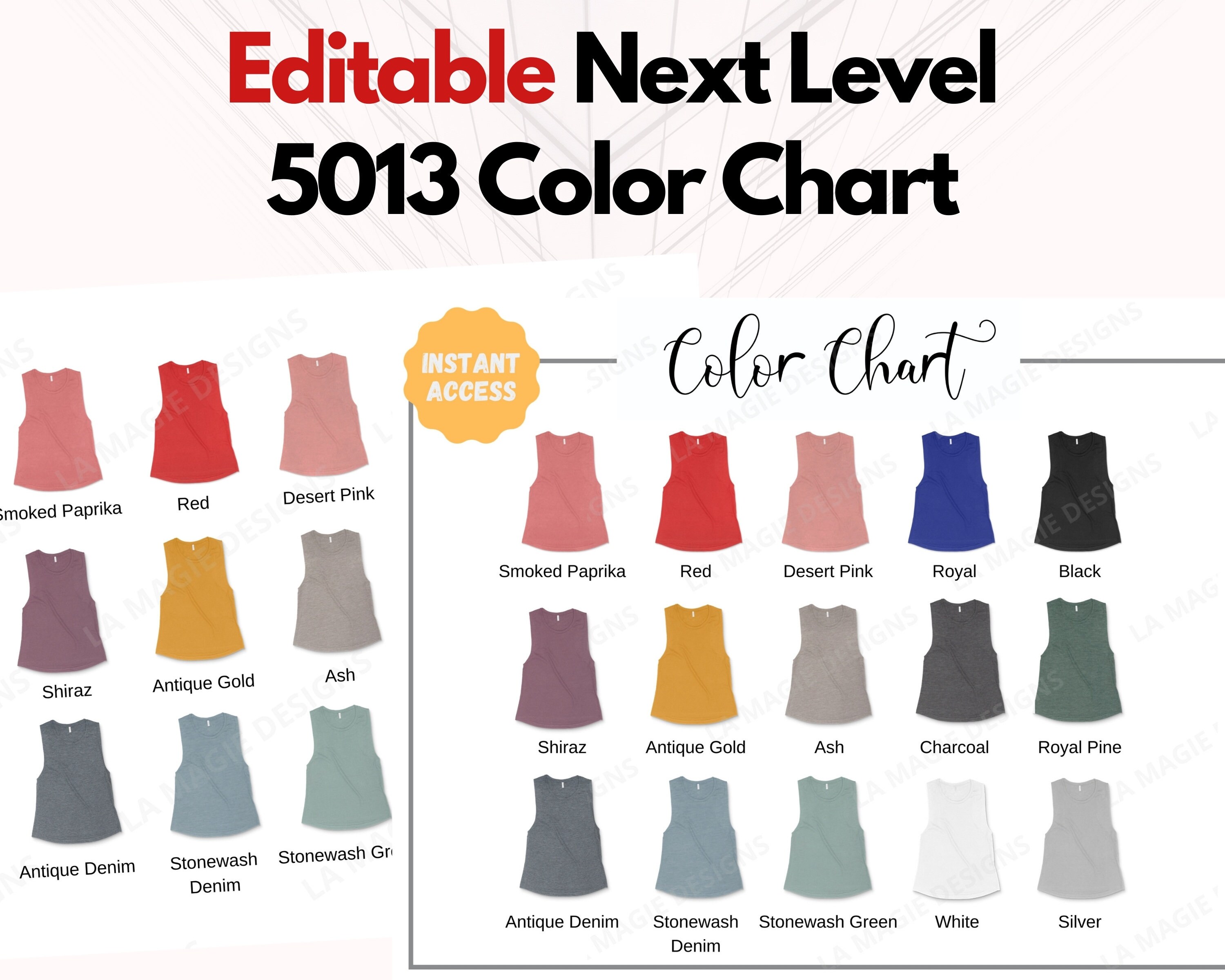 Editable Next Level 5013 Color Chart |all Colors Chart Mockup for Next Level 5013 Festival ...