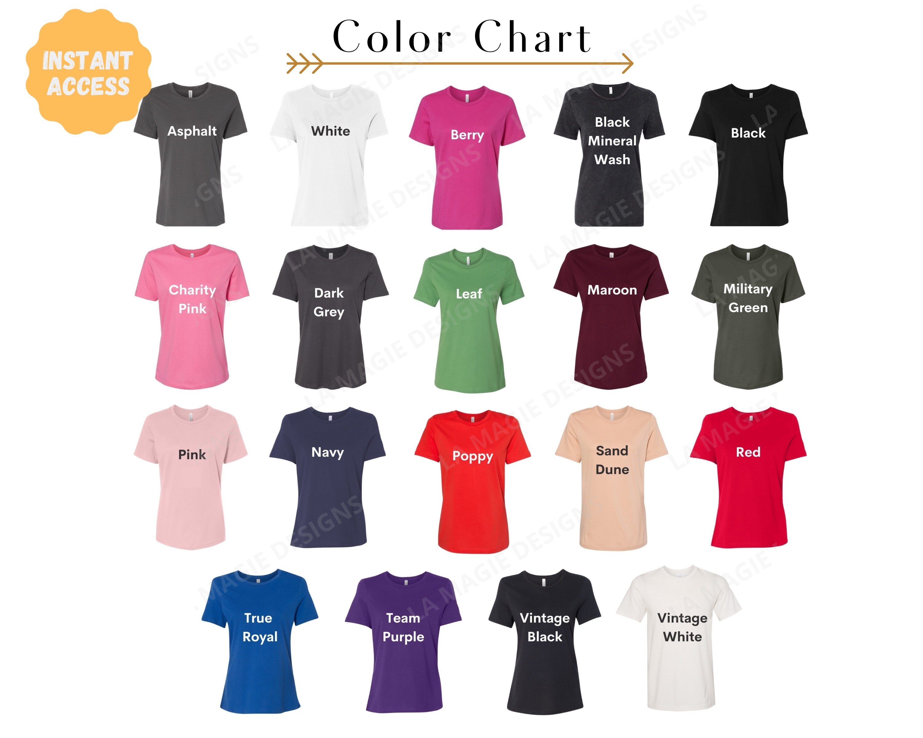 Bella Canvas 6400 Color Chart and Bella Canvas 6400 Size Chart|bc6400 ...